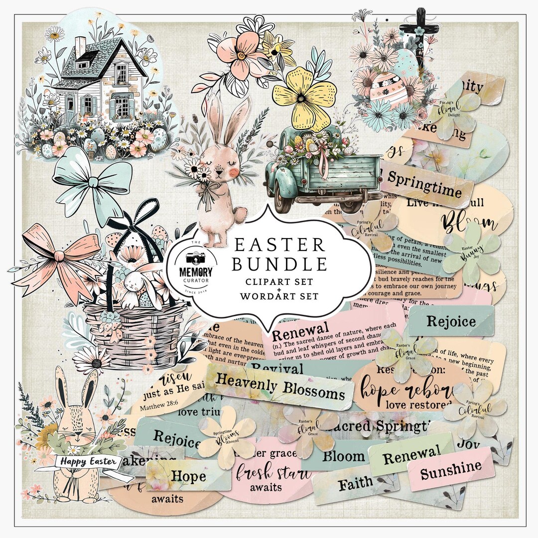Easter Clipart and Word Art Bundle – Pastel Spring Digital Graphics for ...