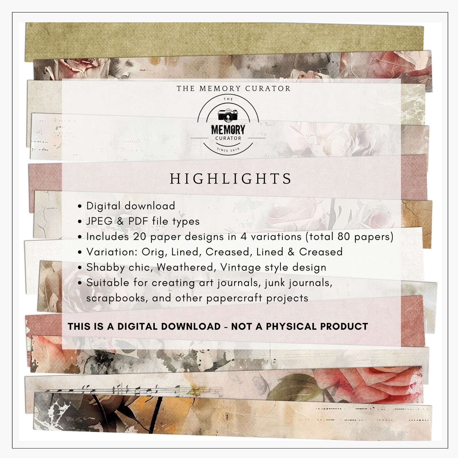 Mothers Garden Digital Paper Signatures Double Pages Shabby Chic Roses ...