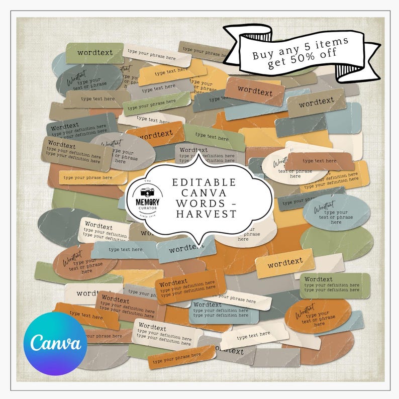 Editable Canva Harvest Word Art Templates Fall Junk Journaling ...