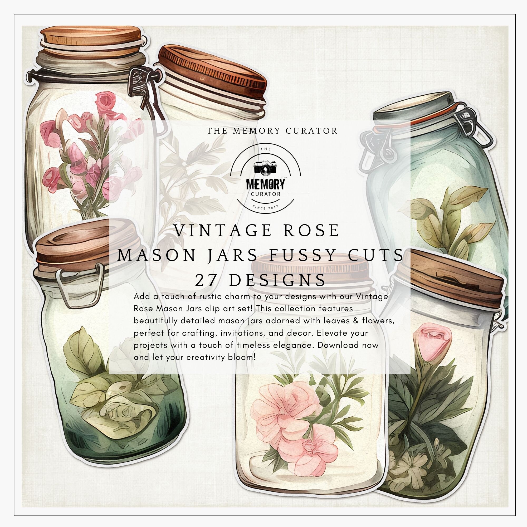 Fussy Cut Clip Art Mason Jars Vintage Garden for Scrapbooking or Junk ...