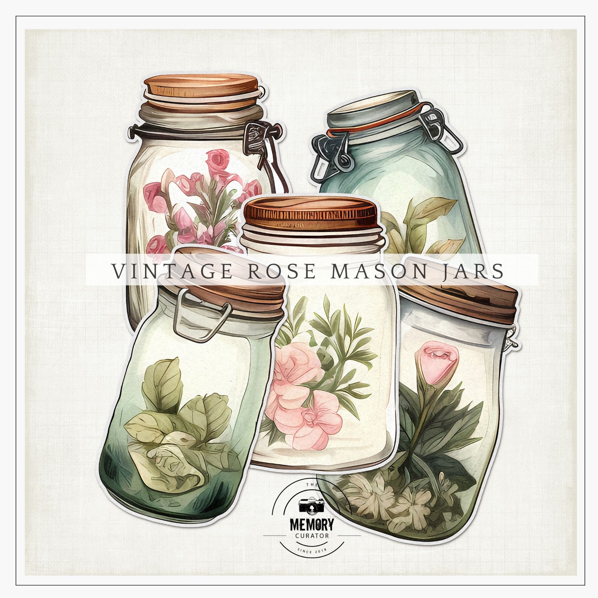 Fussy Cut Clip Art Mason Jars Vintage Garden for Scrapbooking or Junk ...