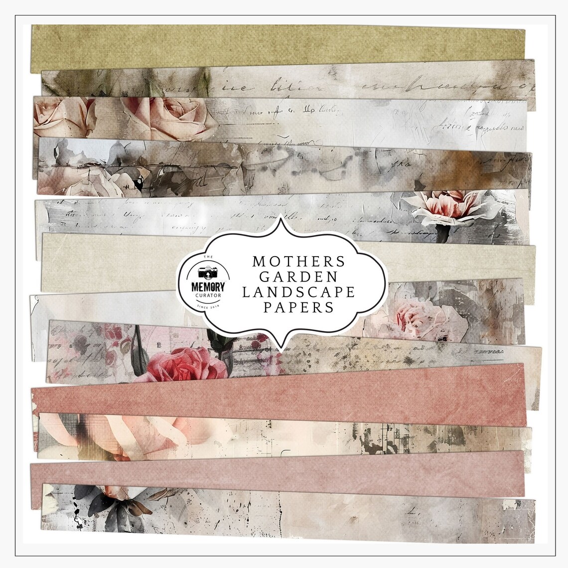 Mothers Garden Digital Paper Signatures Double Pages Shabby Chic Roses ...