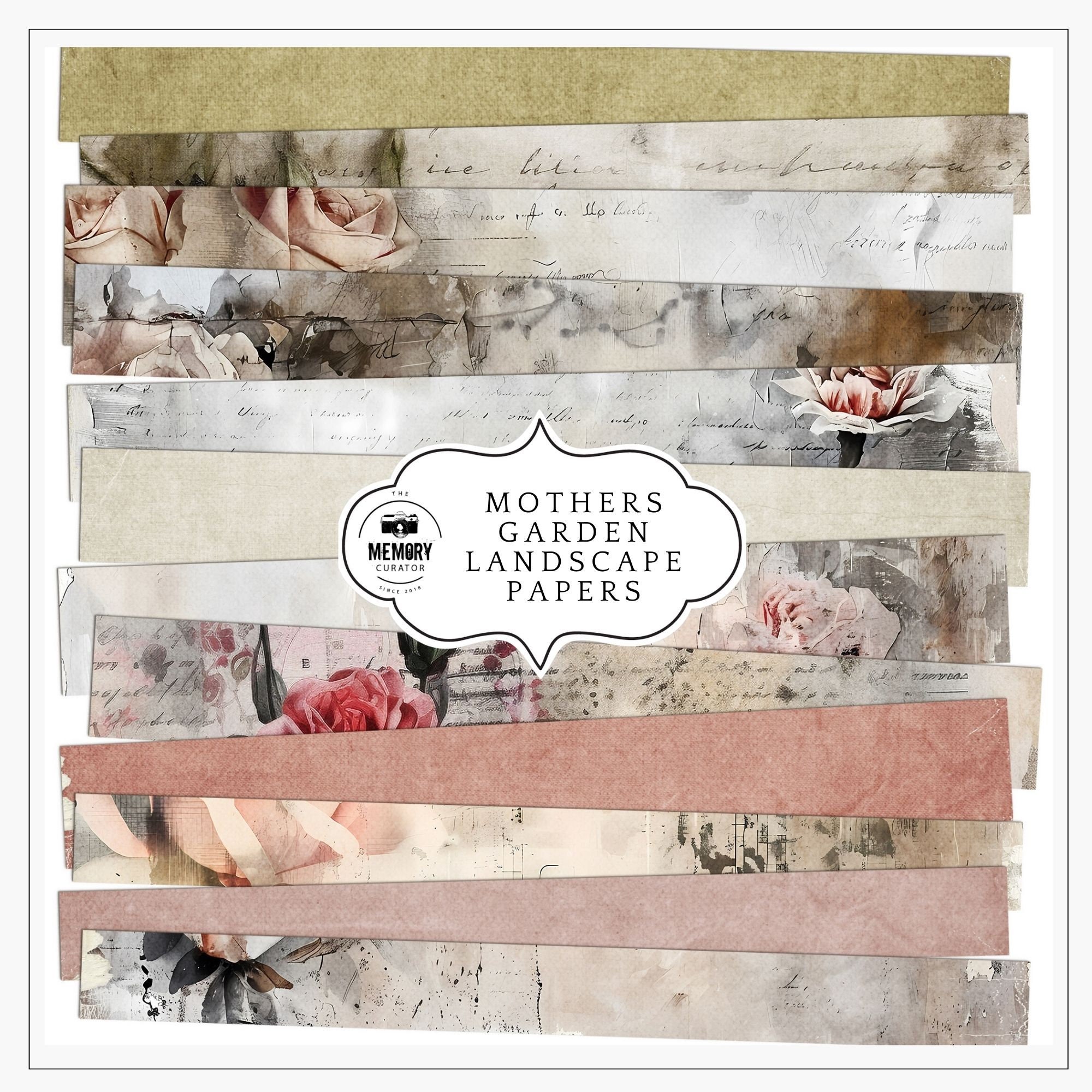 Mothers Garden Digital Paper Signatures Double Pages Shabby Chic Roses ...