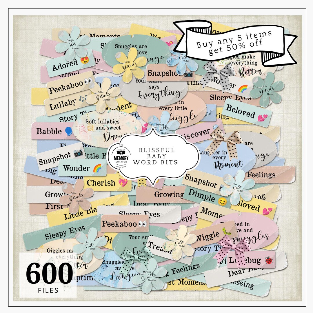 Baby Word Bits – Png Files Shabby Chic Baby Clipart for Journaling ...