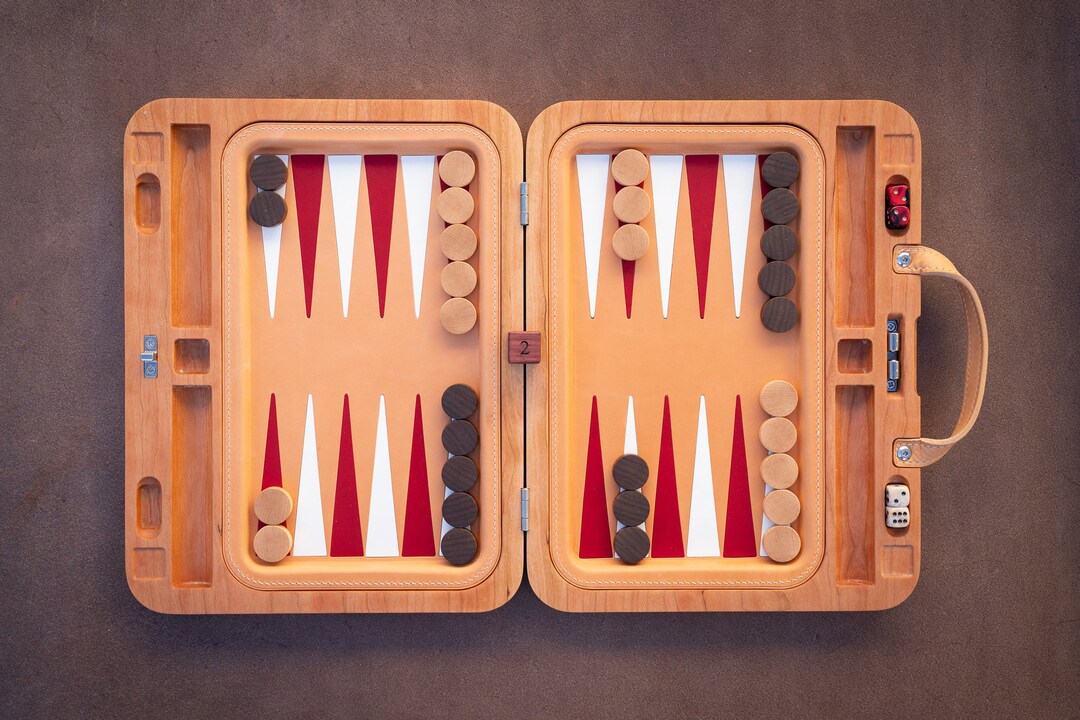 Hardwood Backgammon Case, Solid Wood, Leather Backgammon, Travel Board,fathers Day Gift ...