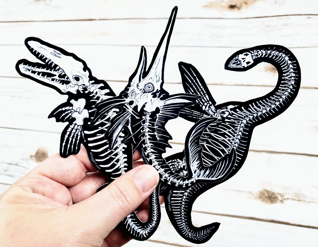 Prehistoric Bones Sticker Pack mosasaurus, Plesiosaurus, Swordfish Set ...