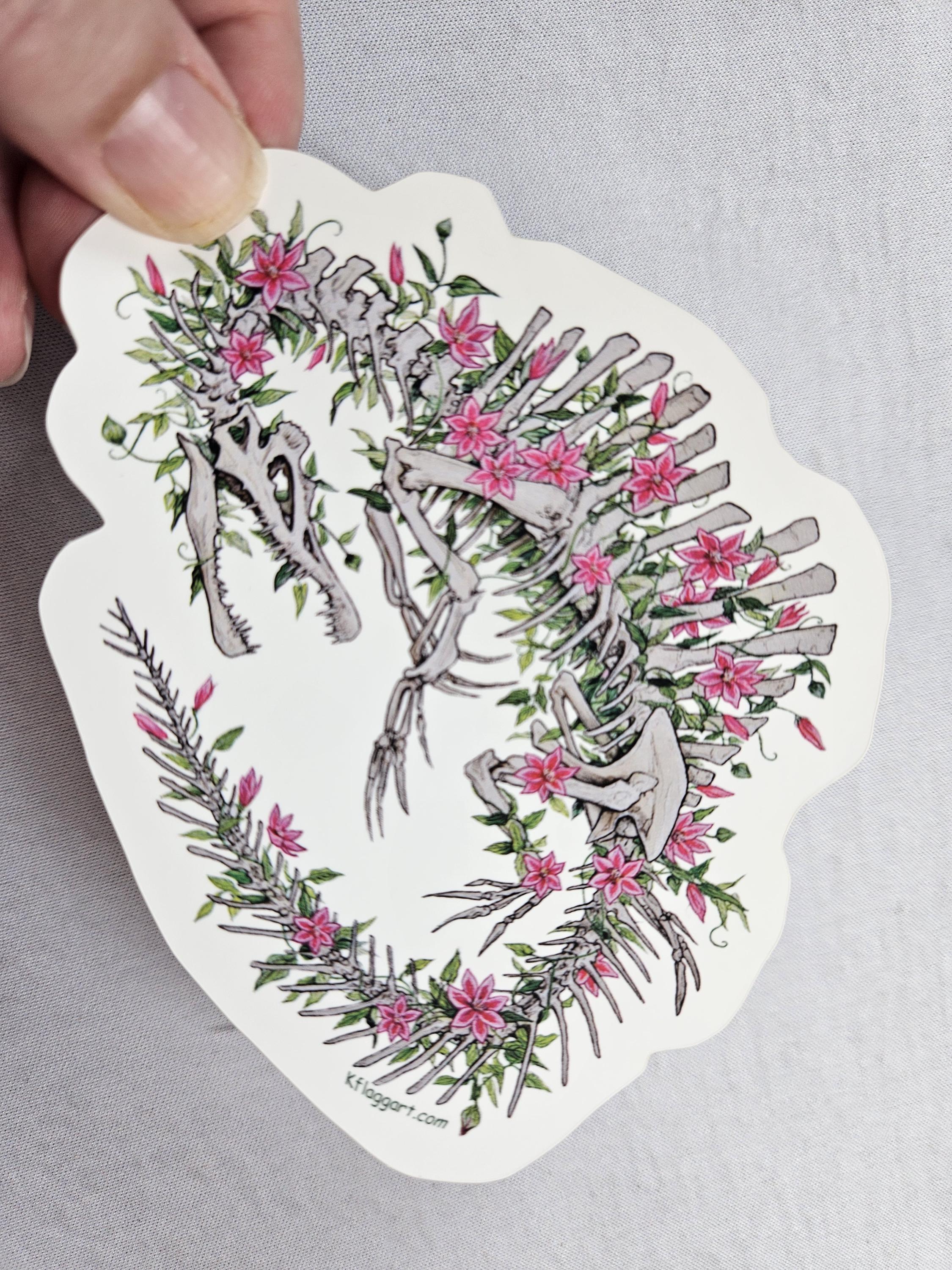 Spinosaurus and Pink Clematis Skeleton Weatherproof Decal Sticker - Etsy
