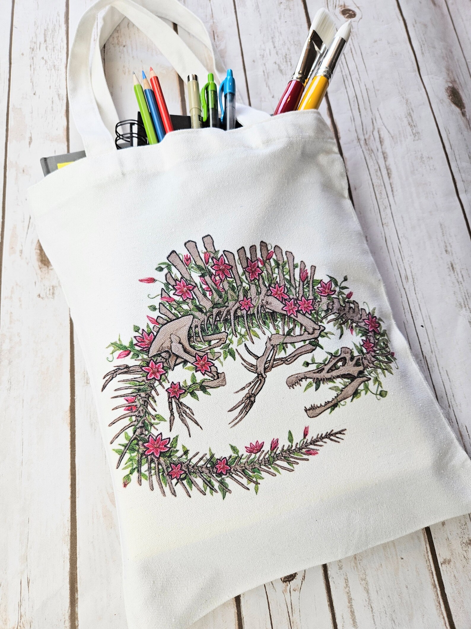 Spinosaurus and Pink Clematis Tote Bag - Etsy