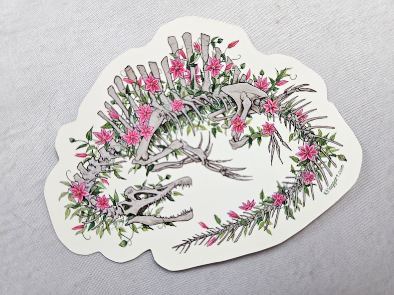 Spinosaurus and Pink Clematis Skeleton Weatherproof Decal Sticker - Etsy