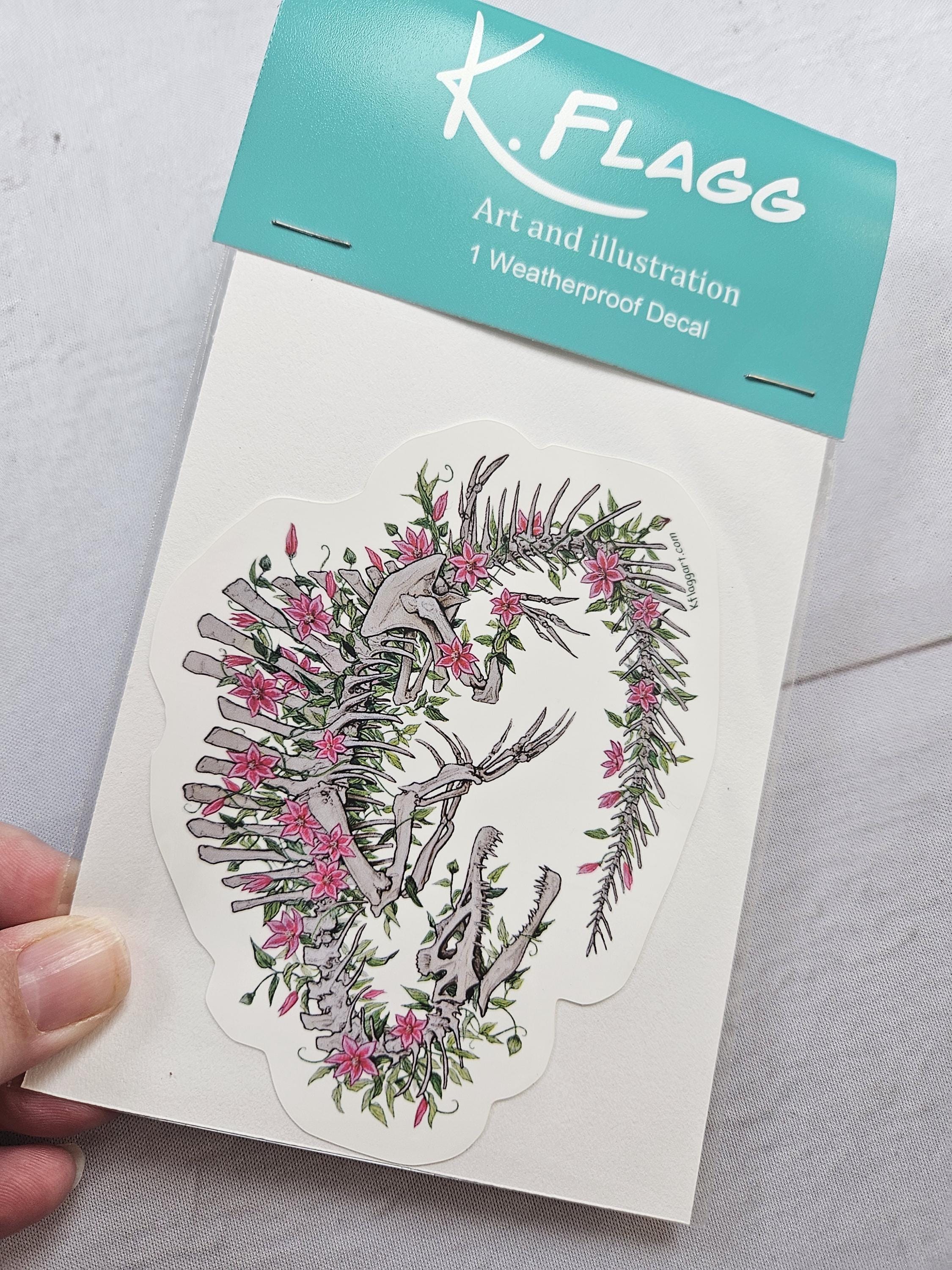 Spinosaurus and Pink Clematis Skeleton Weatherproof Decal Sticker - Etsy