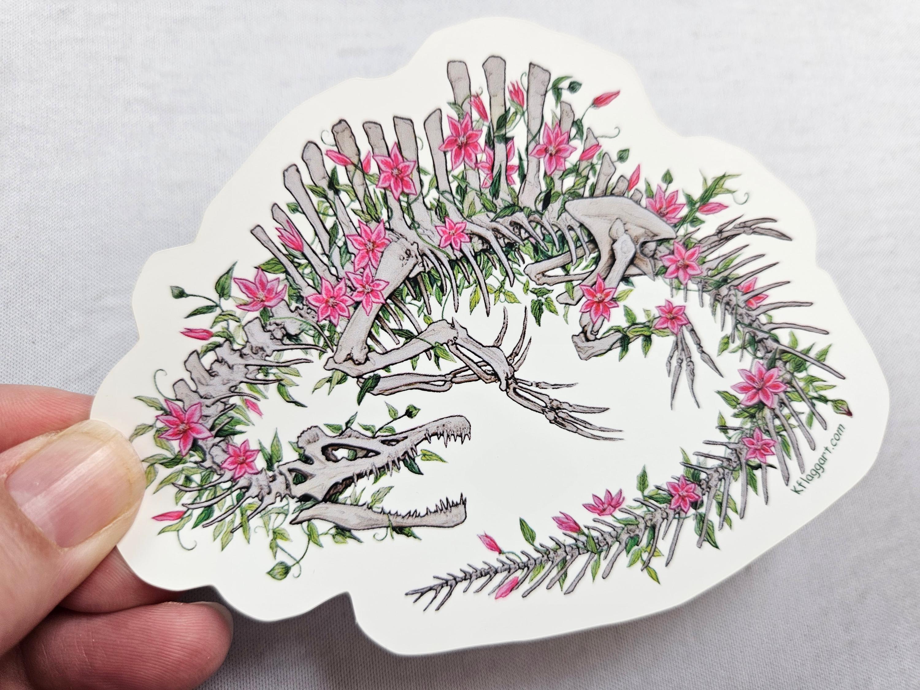 Spinosaurus and Pink Clematis Skeleton Weatherproof Decal Sticker - Etsy