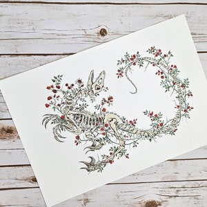 Velociraptor Red Rose Skeleton 13x19 Fine Art Print - Etsy