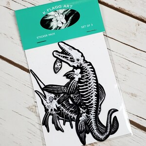 Prehistoric Bones Sticker Pack mosasaurus, Plesiosaurus, Swordfish Set ...