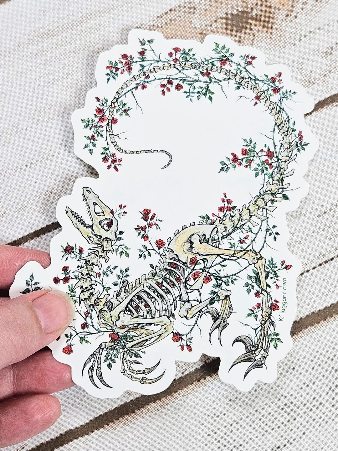 Velociraptor Skeleton and Red Rose Weather Proof Decal - Etsy