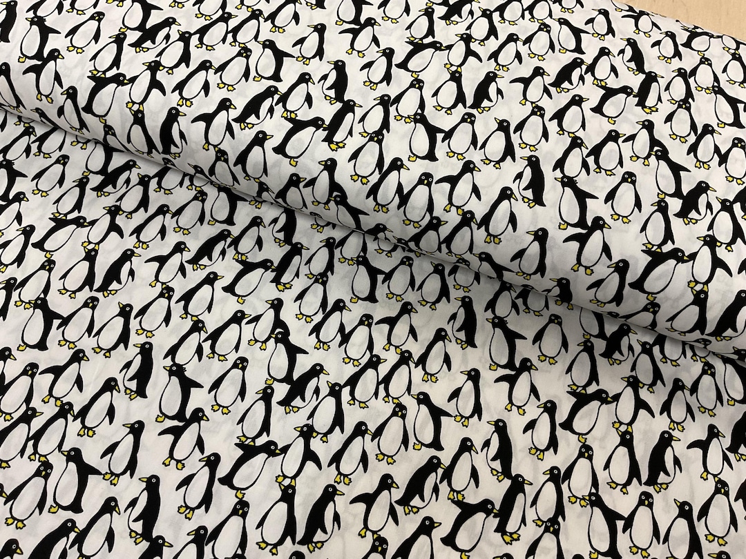 Sevenberry Penguins on White Cotton - Etsy