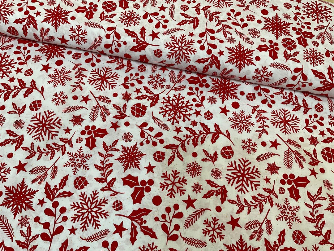 Christmas Snowflake and Holly Cotton - Etsy