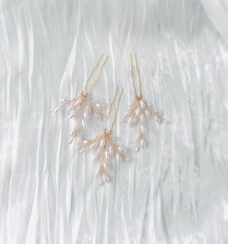 Gold Pearl Leaf Bridal Hair Pins Weddings Hair Accessories Botanical ...