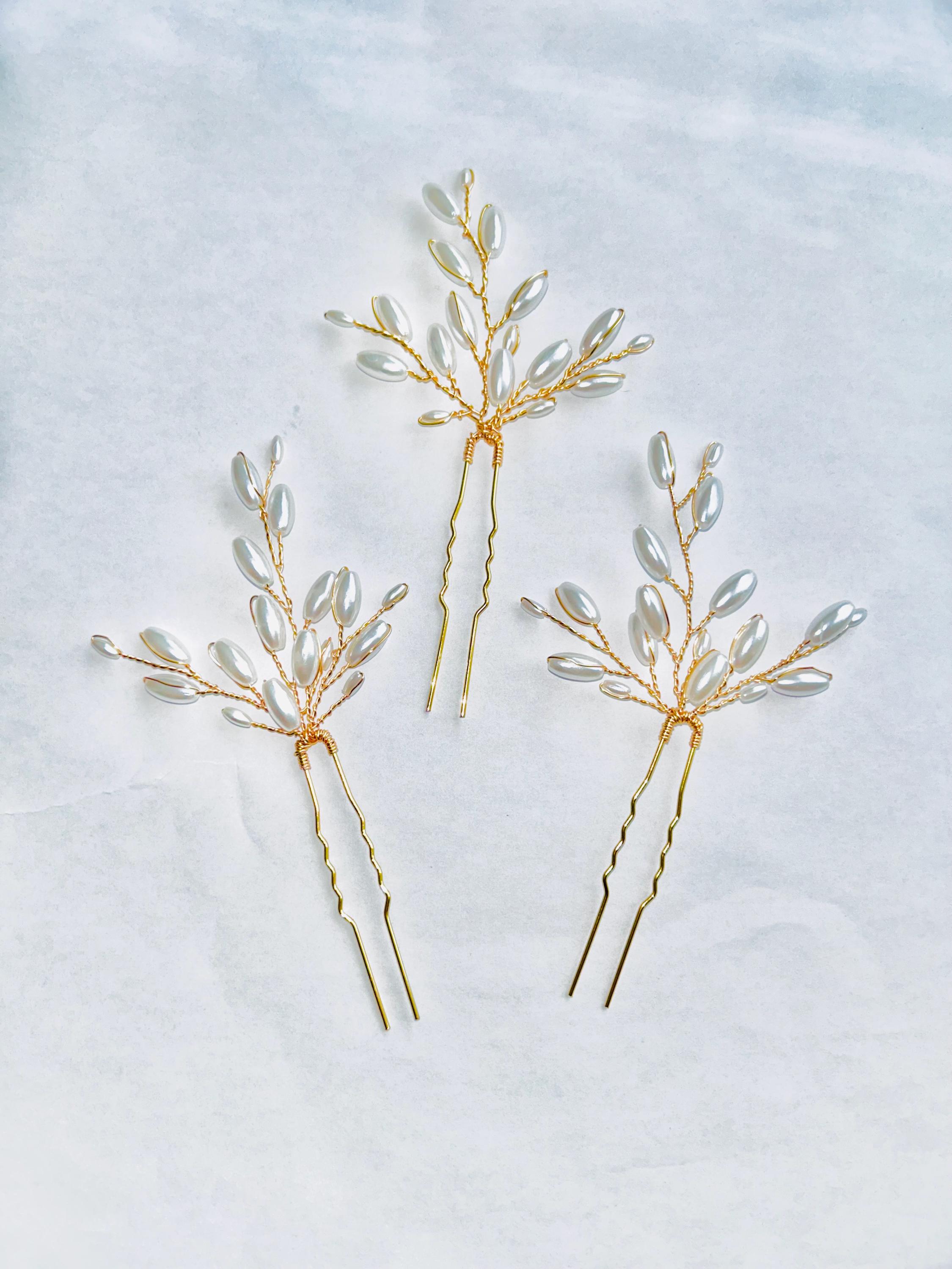 Gold Pearl Leaf Bridal Hair Pins Weddings Hair Accessories Botanical ...