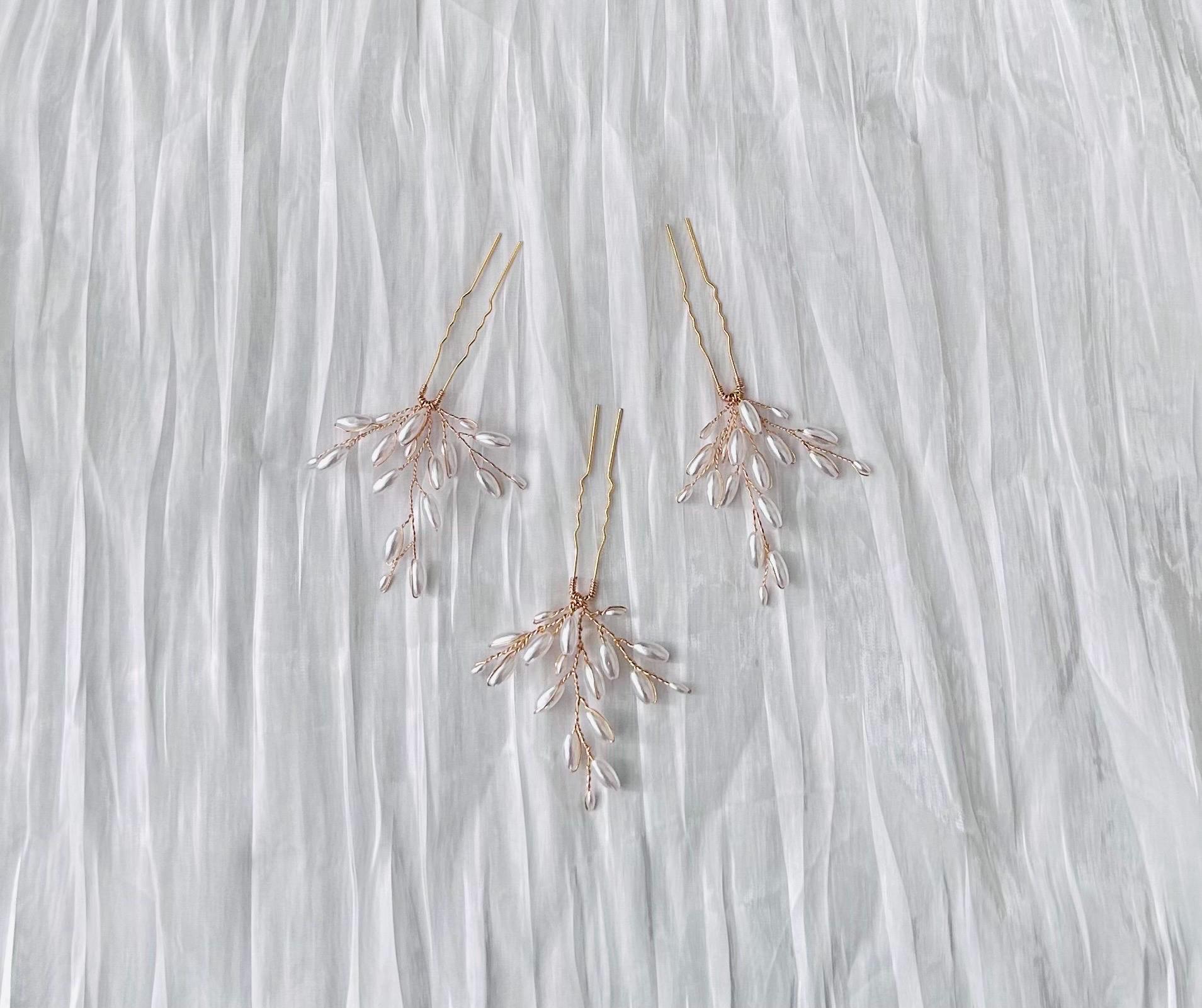 Gold Pearl Leaf Bridal Hair Pins Weddings Hair Accessories Botanical ...