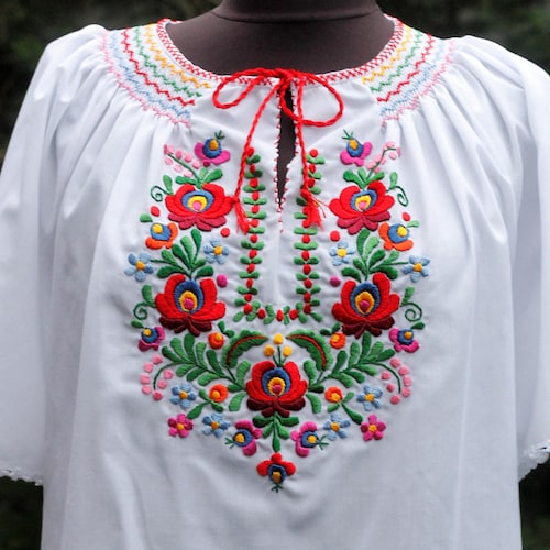 Hungarian Matyo Floral Hand Embroidered Boho Folk Top Shirt | Etsy