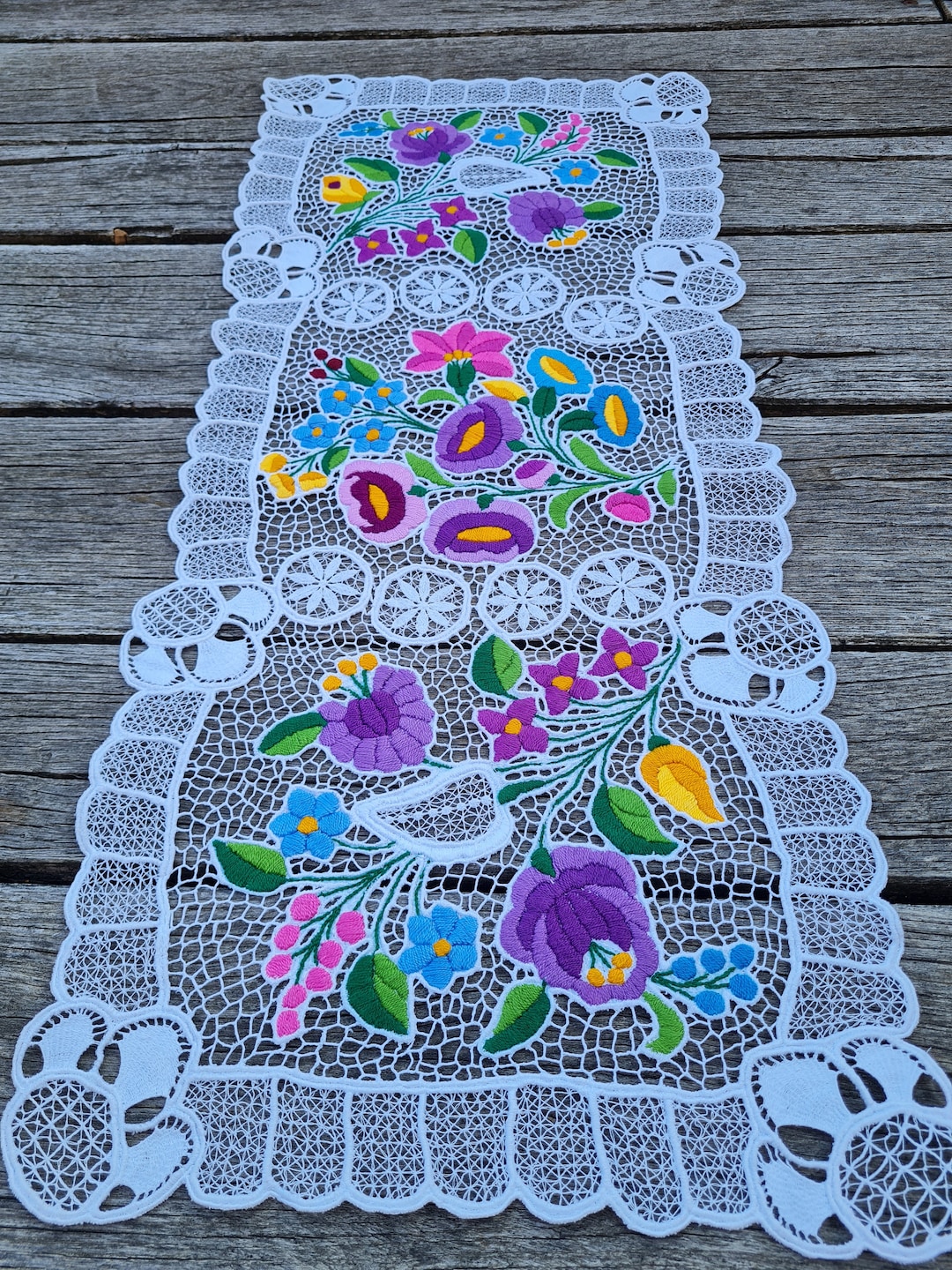Hungarian Traditional Kalocsa Table Runner, Hungarian Embroidery From ...