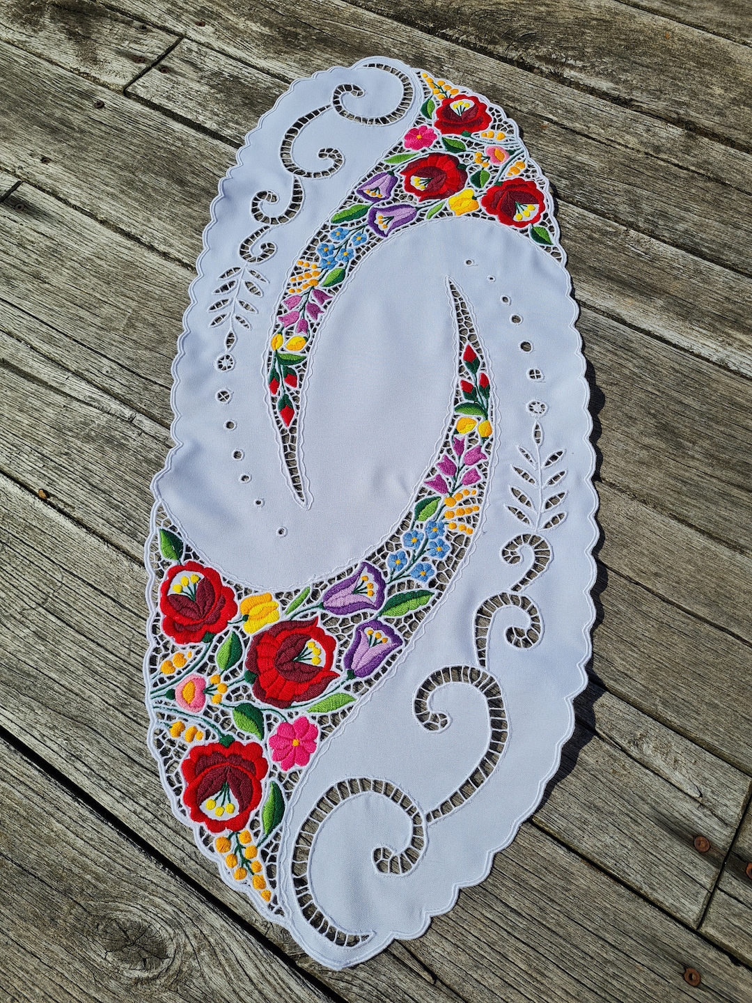 Hungarian Traditional Kalocsa Flower Table Runner, Hungarian Hand ...