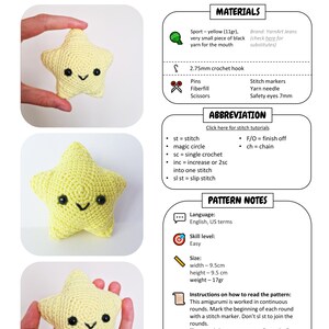 Star Crochet Pattern, Amigurumi, Star, Kawaii, Plush, DIY, Cute, Yarn ...