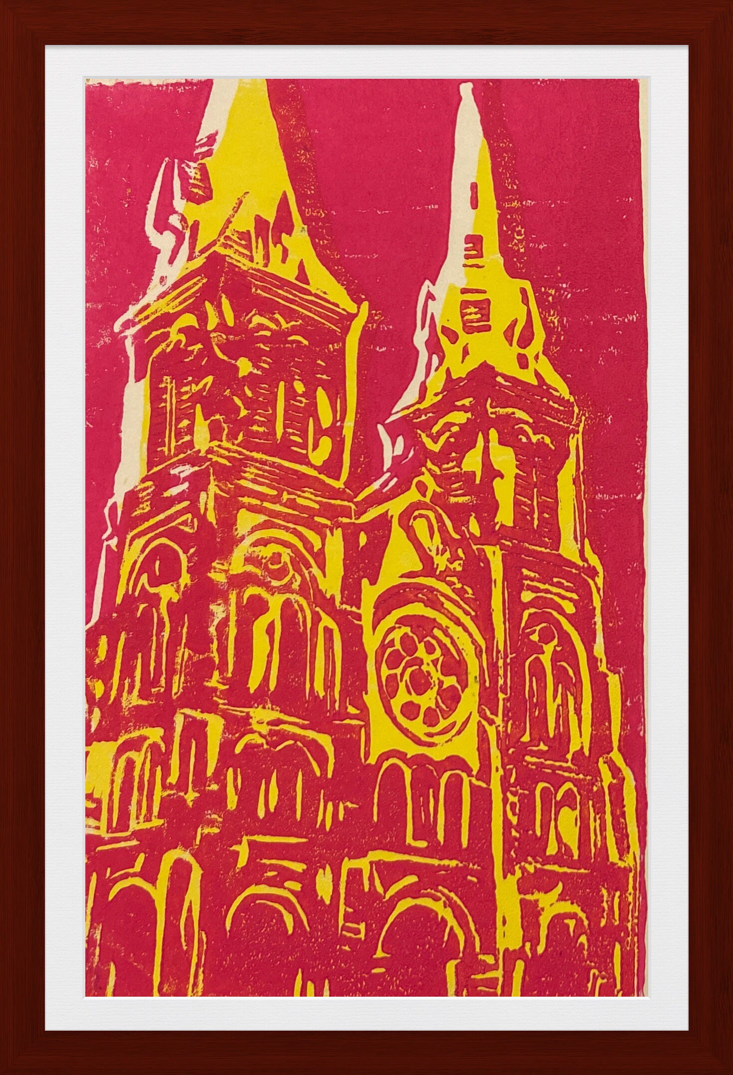 Two Color Lino Print Catholic Church - Etsy