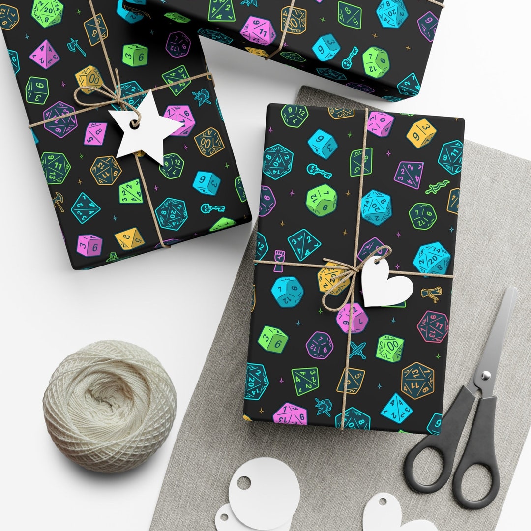 Neon Polyhedral Dice Gift Wrap Papers, D20, D10, D8, D6, D&D, RPG, DND ...