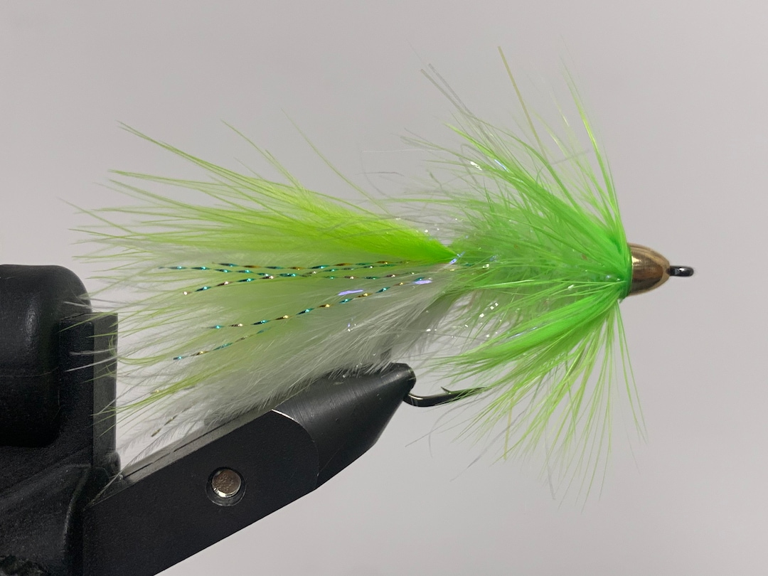 2 Pack of the Chartreuse Caboose Flies, Complex Wooly Bugger, Largemouth Bass Fly, Smallmouth ...