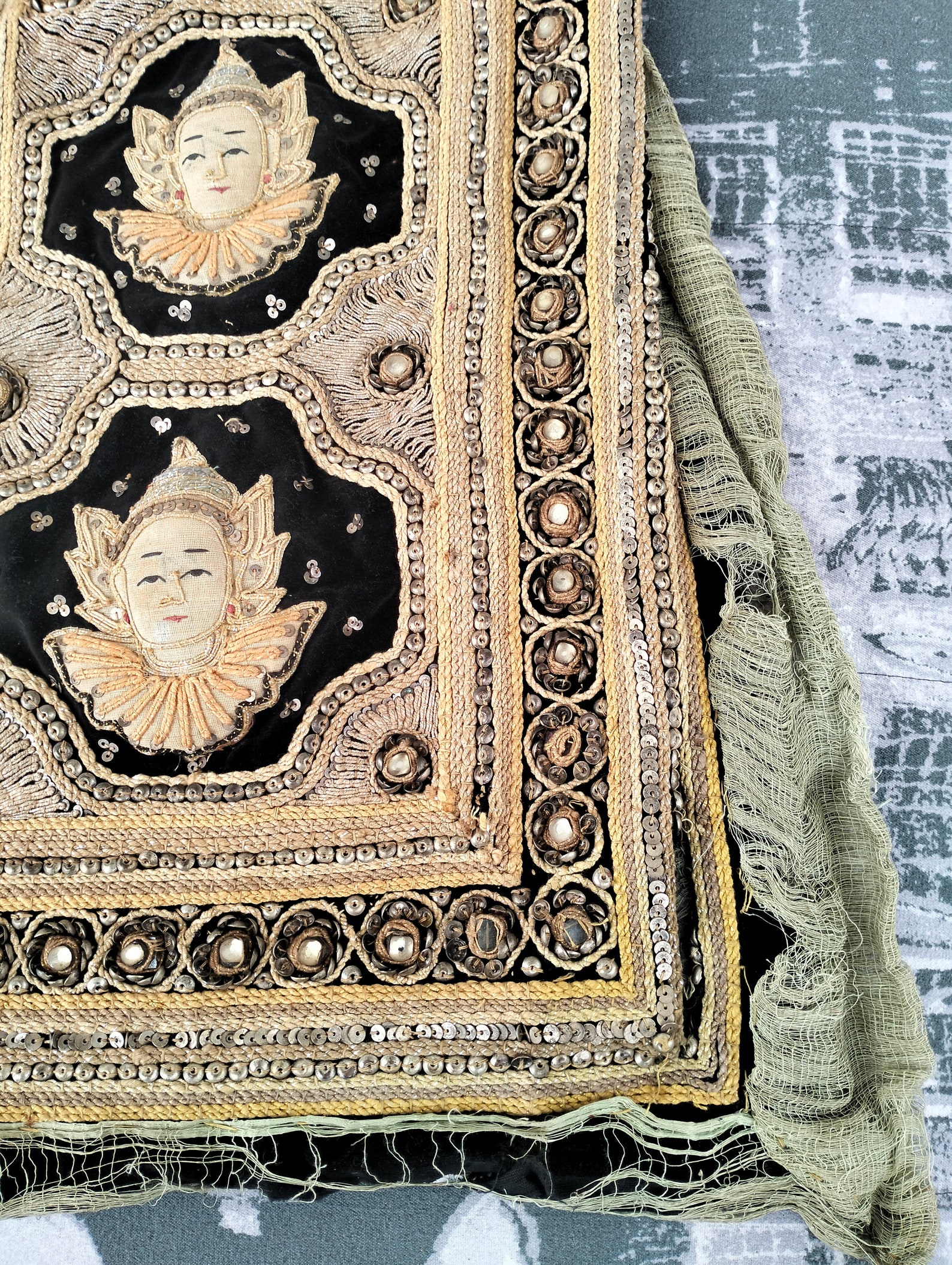 Asian Oriental Buddhist Tapestry,burmese Decorative Embroidered Kalaga ...