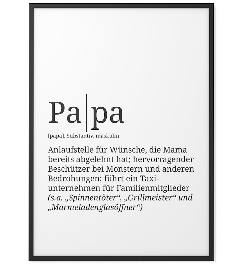 Definition: Papa | Format wählbar | Premium Spruch-Poster für Küche ...
