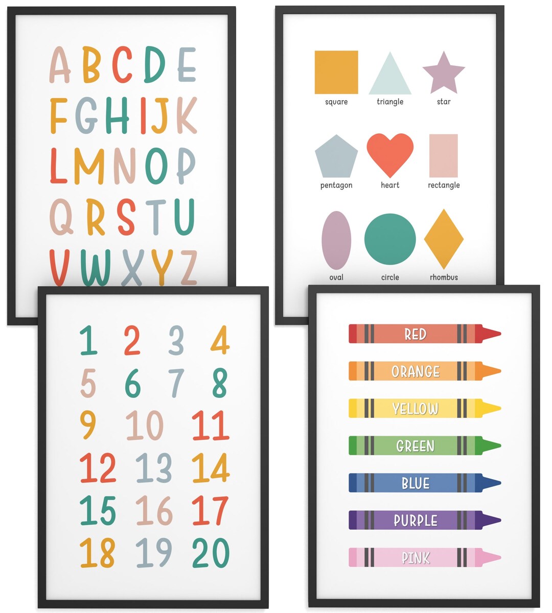 Lernposter Im Set | Motiv: ABC Numbers Colors Shapes | Format Wählbar ...