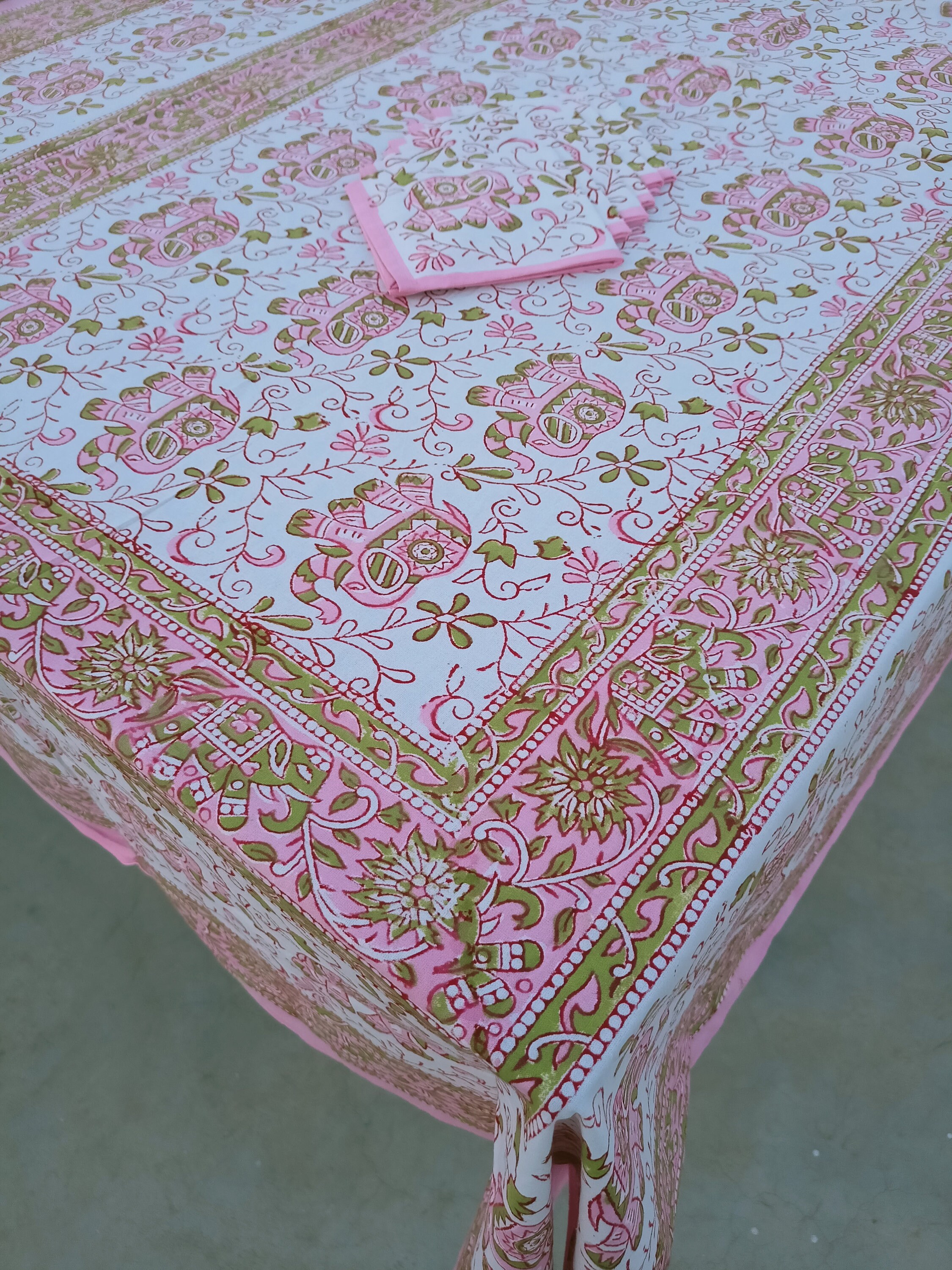 Indian Table Cloths Pink Color Elephant Design Hand Block - Etsy