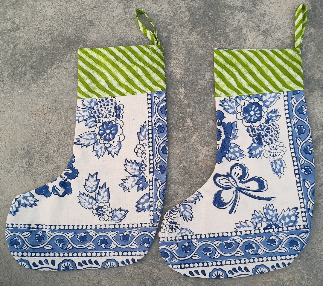 Set of Two Christmas Stocking, Hand Block Printed Stocking, First ...