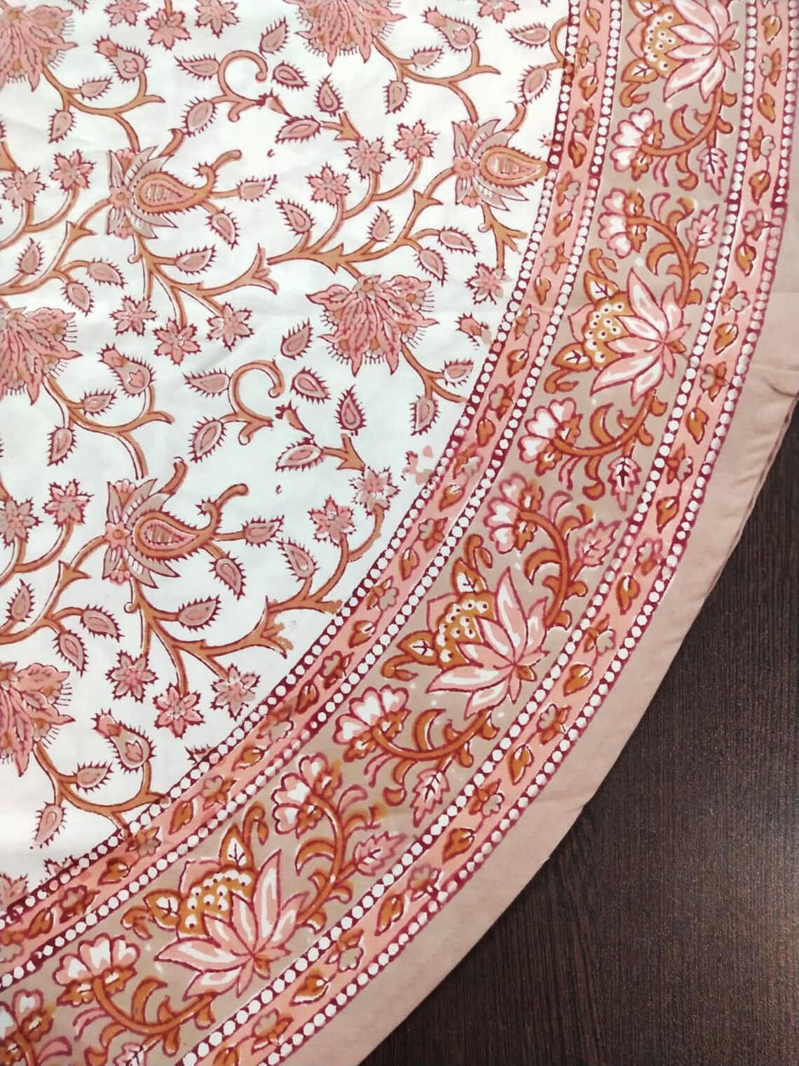 Table Decor Round Tablecloth Flower Design Hand Block Printed | Etsy