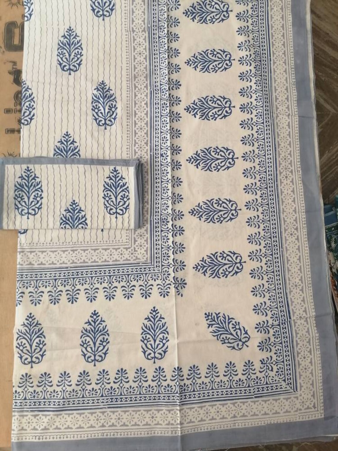Indian Indigo Blue Flower Design Hand Block Printed Home Stead - Etsy