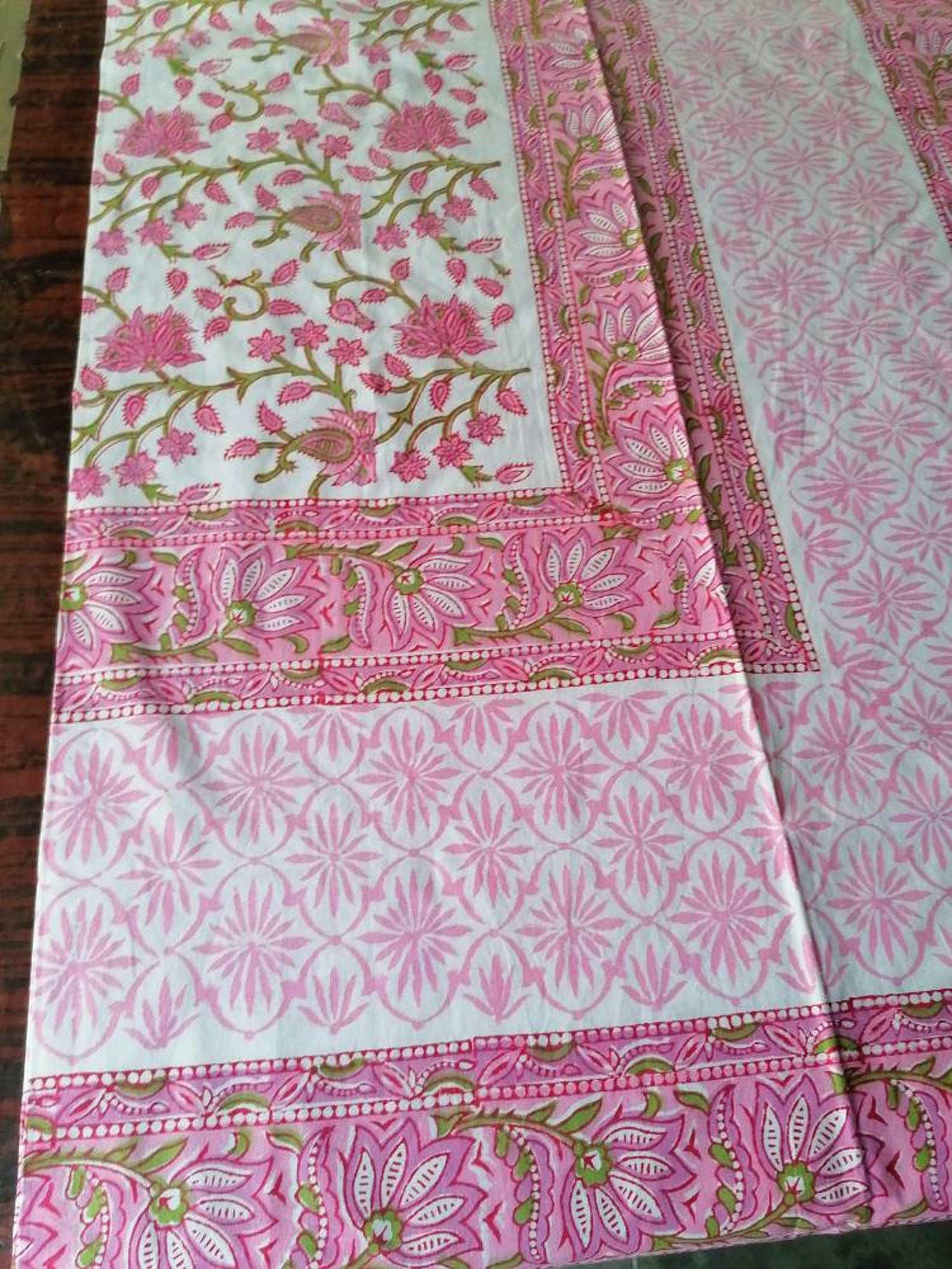Pink on White Flower Design Hand Block Printed Tablecloth - Etsy