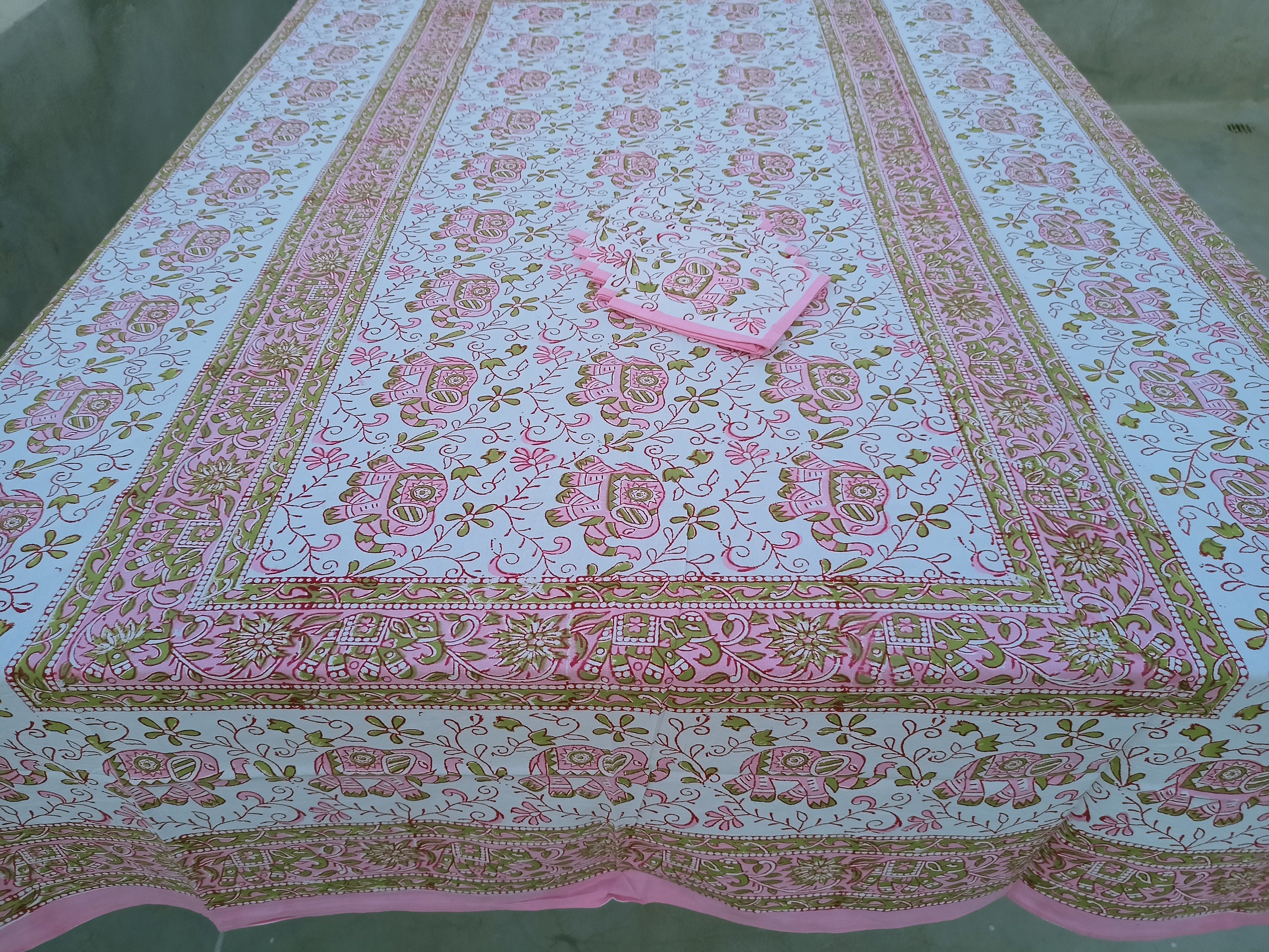 Indian Table Cloths Pink Color Elephant Design Hand Block - Etsy