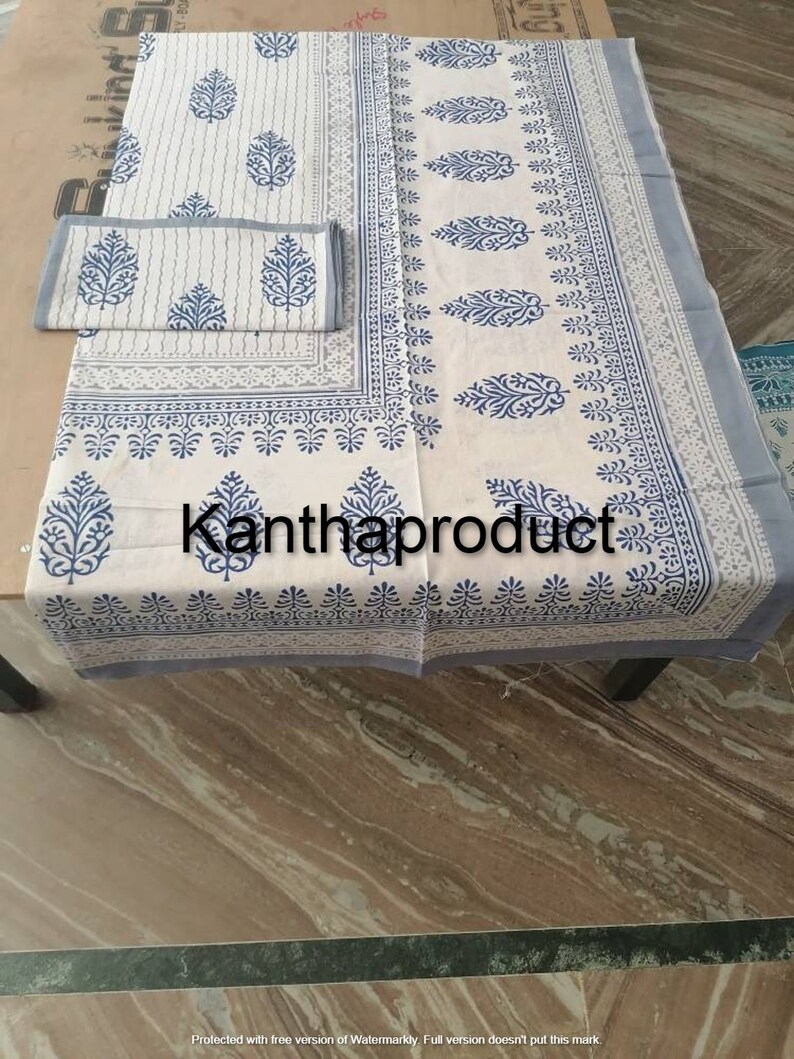 Indian Indigo Blue Flower Design Hand Block Printed Home Stead | Etsy