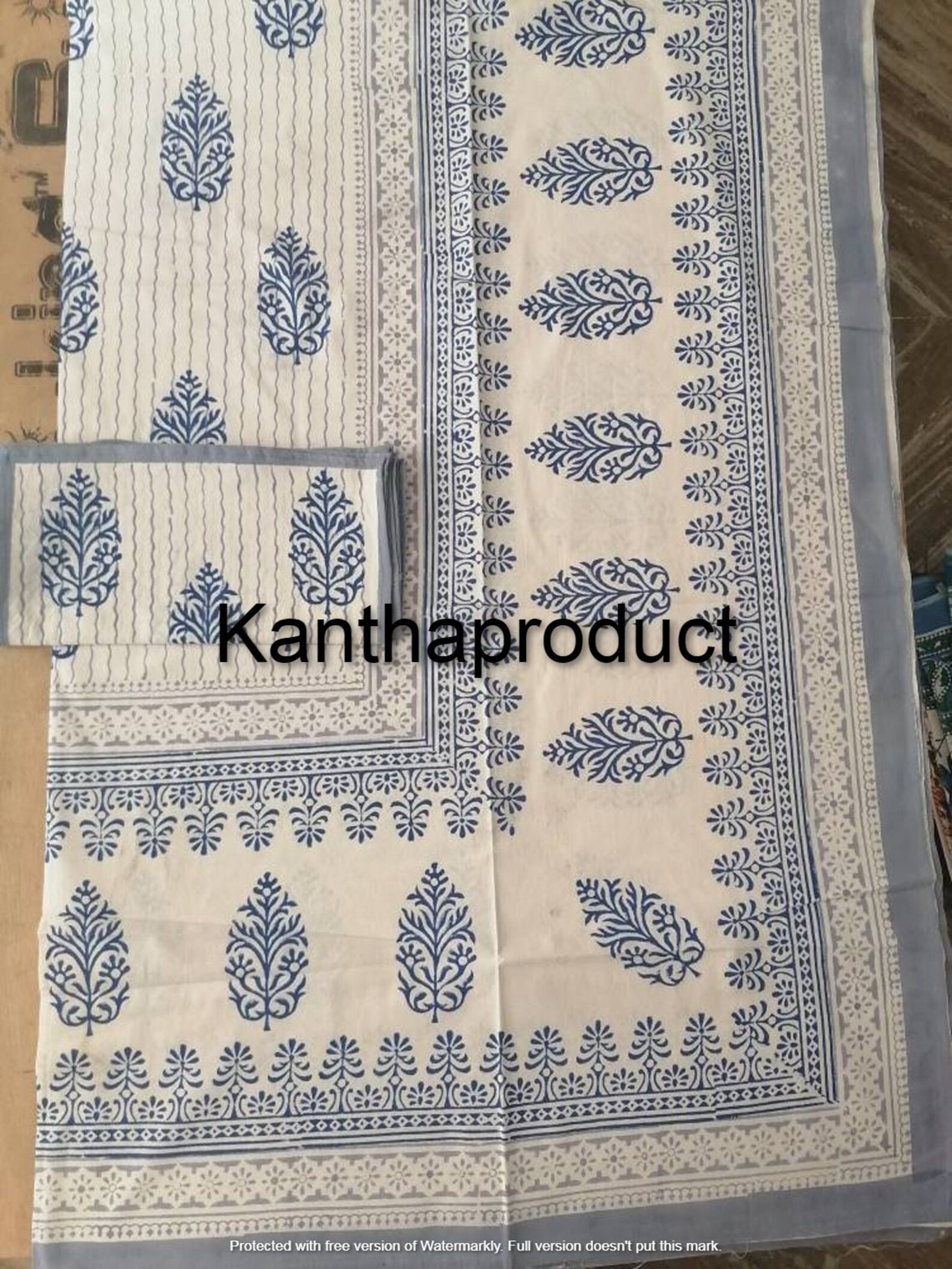 Indian Indigo Blue Flower Design Hand Block Printed Home Stead | Etsy