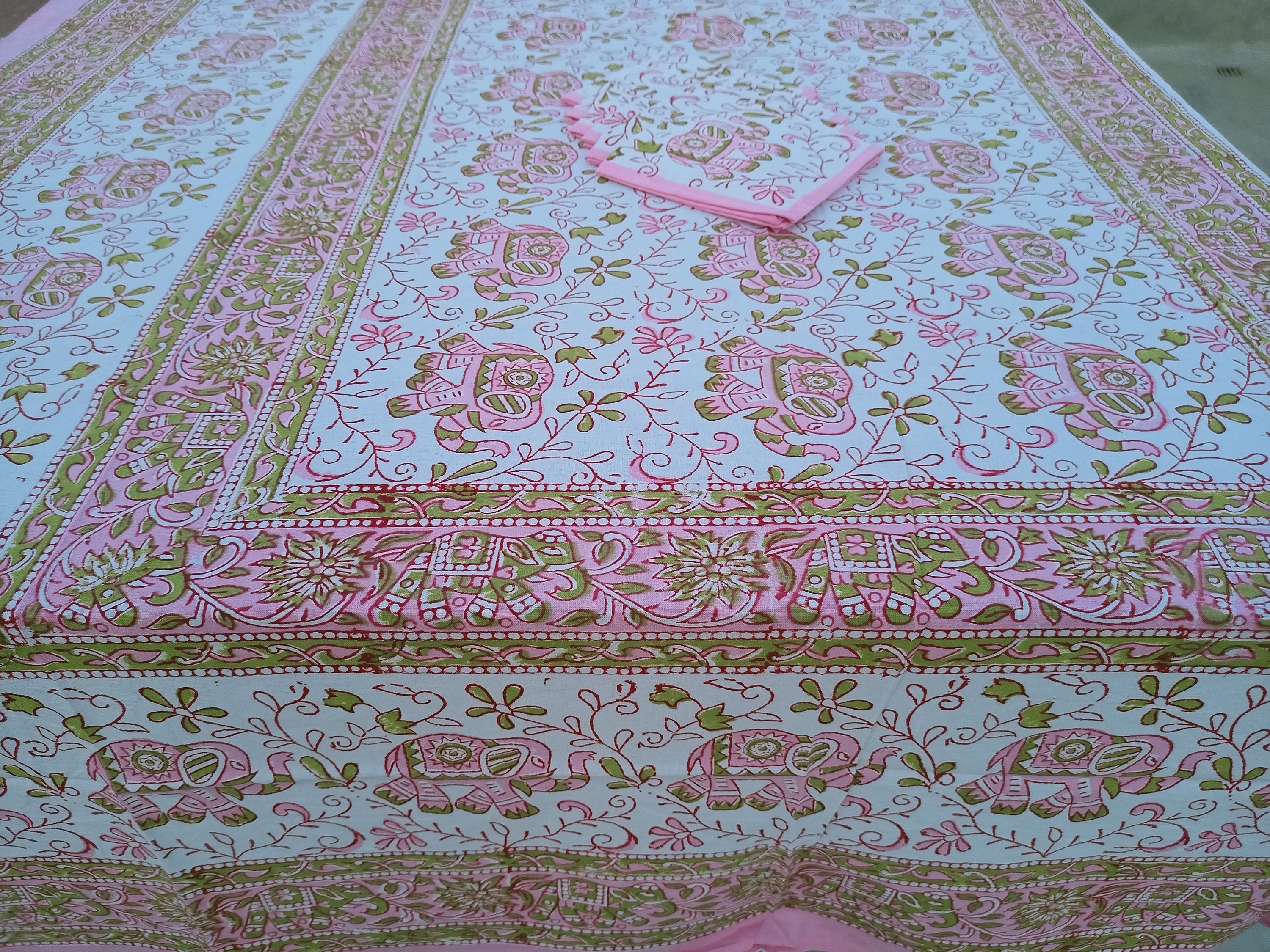 Indian Table Cloths Pink Color Elephant Design Hand Block - Etsy