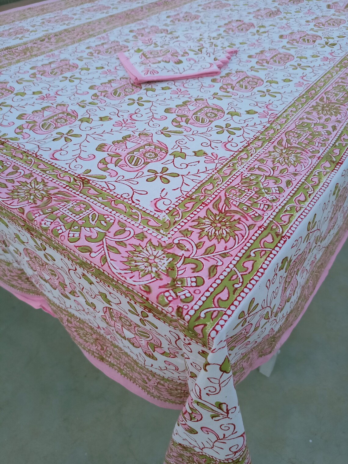 Indian Table Cloths Pink Color Elephant Design Hand Block - Etsy