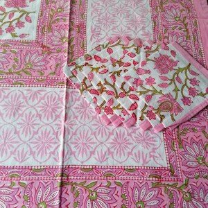 Pink on White Flower Design Hand Block Printed Tablecloth Table Cover ...