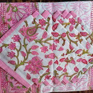 Pink on White Flower Design Hand Block Printed Tablecloth - Etsy