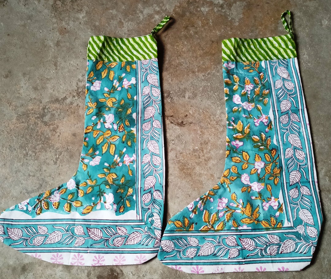 Indian Set of Two Christmas Stocking Hand Block Printed - Etsy