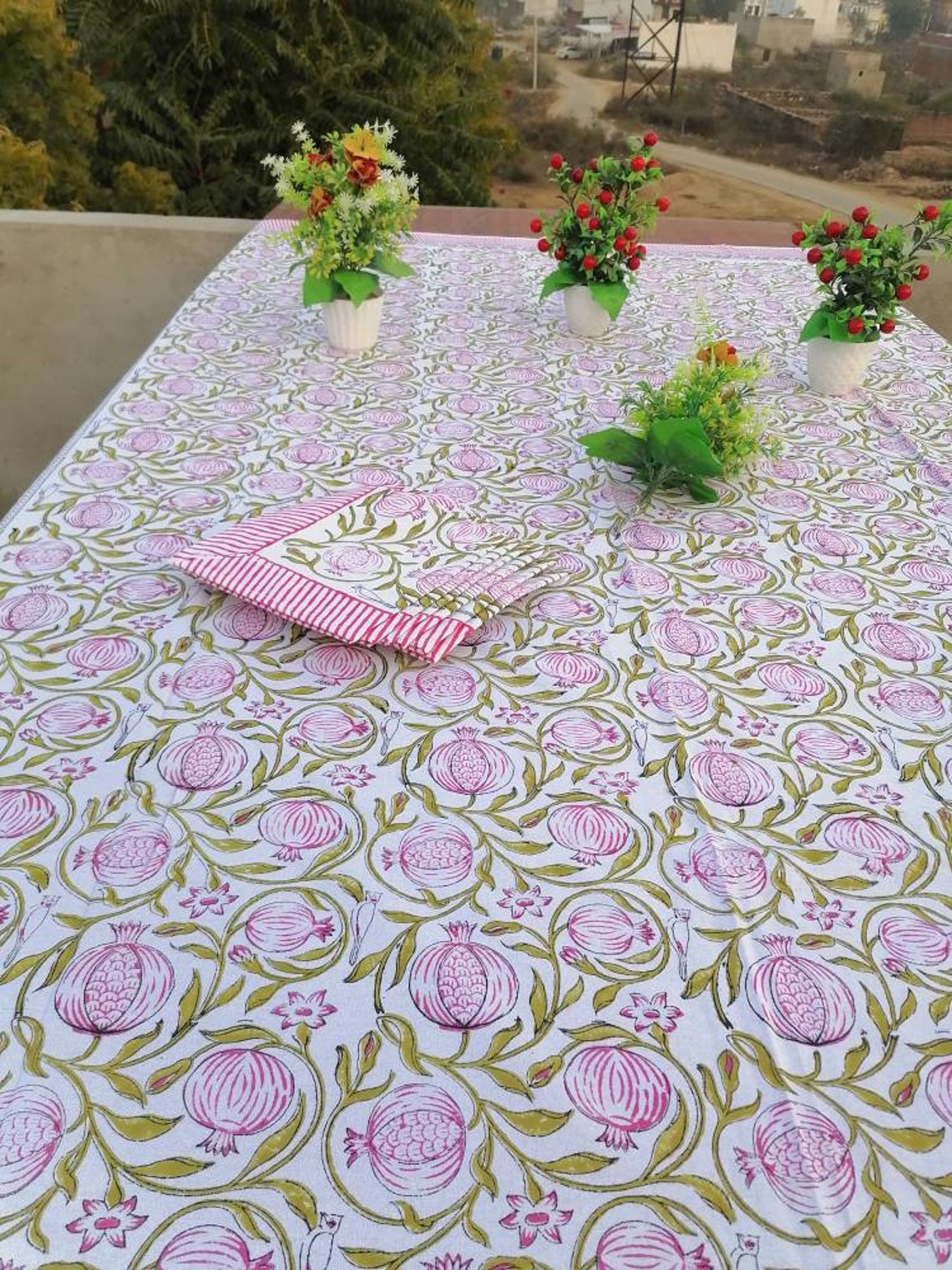 Pink With Flower Design Pink Flower Design Hand Block Printed Home ...