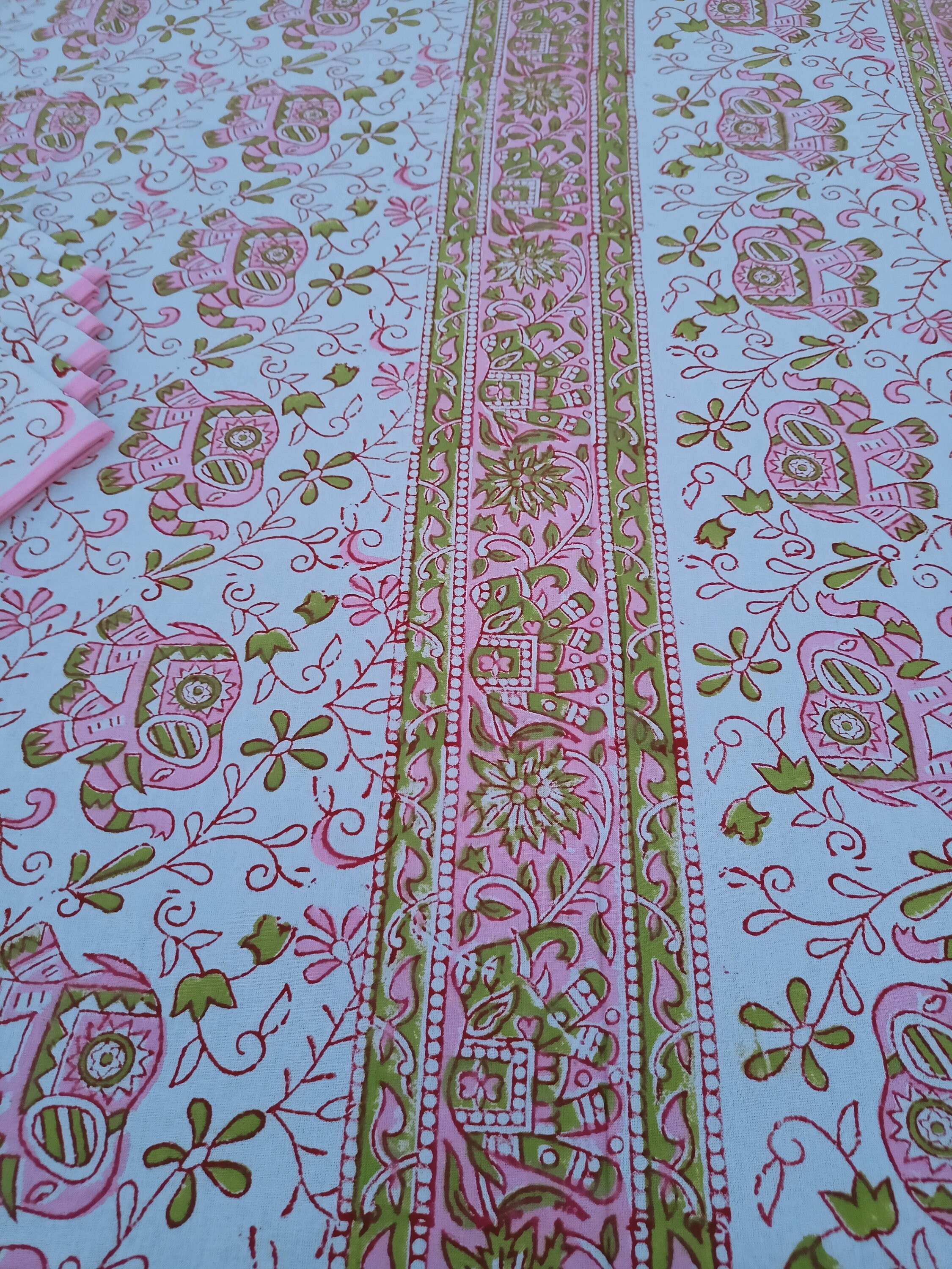 Indian Table Cloths Pink Color Elephant Design Hand Block - Etsy