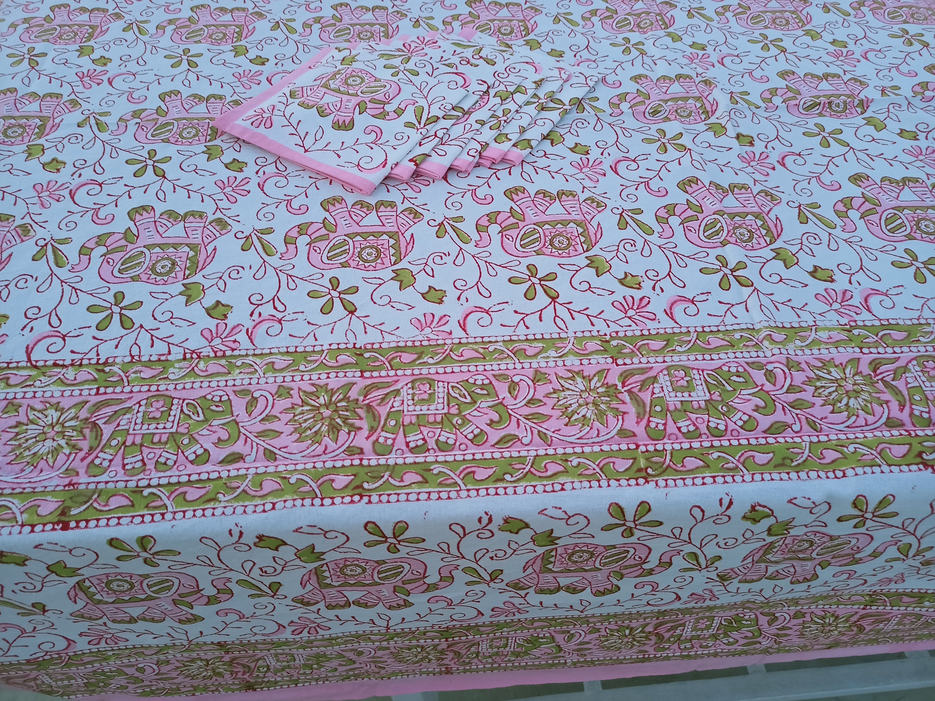 Indian Table Cloths Pink Color Elephant Design Hand Block - Etsy