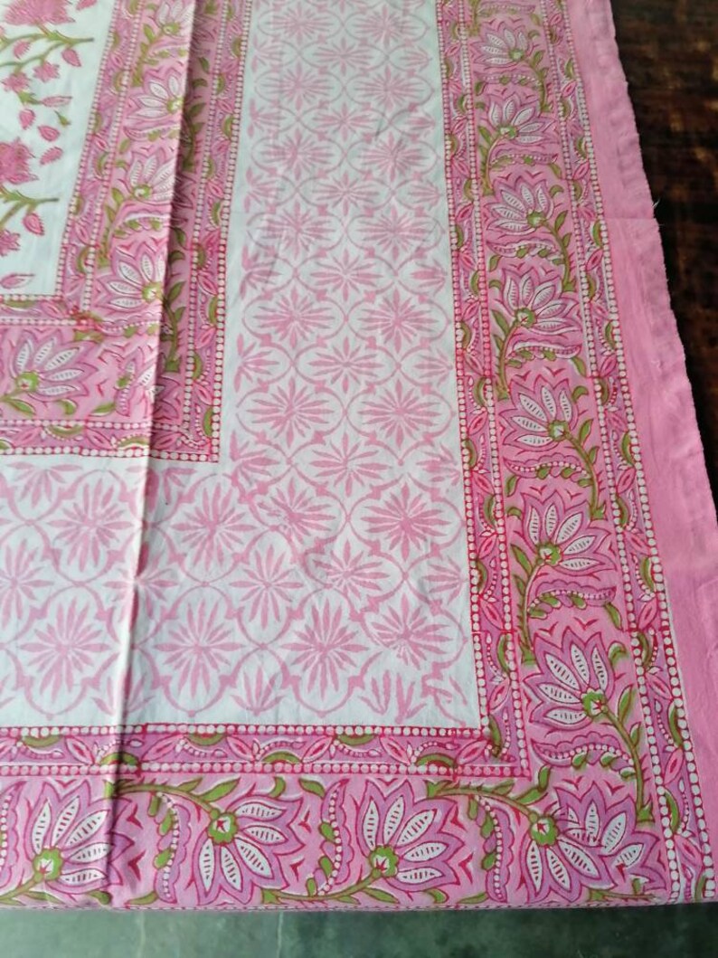 Pink on White Flower Design Hand Block Printed Tablecloth - Etsy